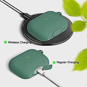 Tandoler Compatible with Airpods Pro 2 Case, Soft Silicone Skin Cover Shock-Absorbing Protective Cases with Keychain Compatible for AirPod Pro 2nd Generation [Front LED Visible]，Pine Green