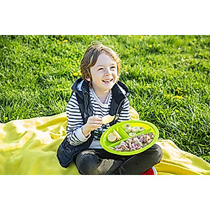 Plaskidy 3 - Compartment Divided Plates for Kids - Set of 12 Plastic Children Trays for Eating with Dividers - 4 Bright Colors (3 of Each Color) Dishwasher Microwave Safe BPA Free for Toddler and Kids