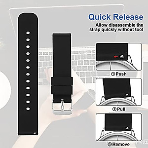 Cobee Silicone Watch Bands, Quick Release Waterproof Soft Rubber Replacement Straps with Silver Plated Stainless Steel Buckle Smart Watch Straps Sport Watchbands Wrist Straps for Men Women(18mm-Black)