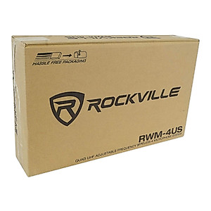 Rockville RWM-4US Quad Wireless UHF 4 Microphone System w/Adjustable Frequency, Black