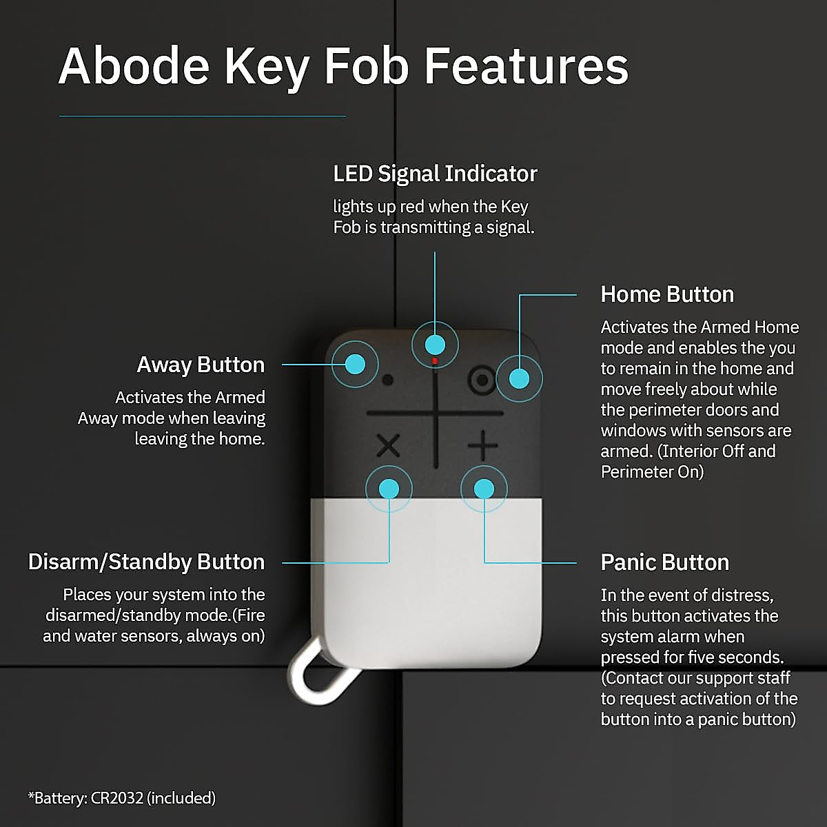 Abode Key Fob | Arm & Disarm Your abode System On The Go with The Touch of a Button - Works with All Abode Security Systems