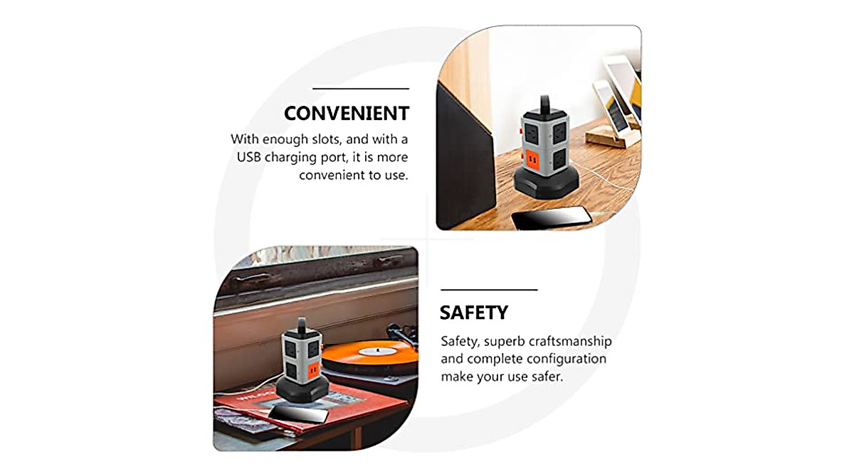 2 Power Outlet Home Power Board with USB & Surge Protection