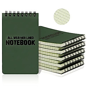 RETON 10 Pack Waterproof Notebook, 3 x 5 Inches Pocket Notepad, All-Weather Memo Pads with Top-Spiral, Tactical Steno Pads with Grid for Outdoor Activity Recording (Army Green)