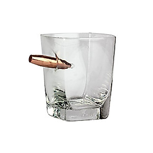 Barbuzzo Last Man Standing - Bullet Whiskey Glass - Durable Hand Blown Glass - Hand Sculpted with a Faux 50 Caliber Bullet - Great Man Gift and Addition to the Man Cave - Holds 10 Ounces