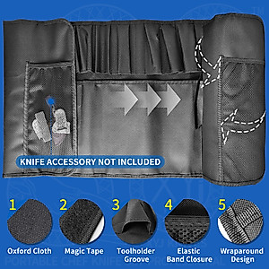 XYJ Kithcen Knife Roll Bag (13 slots) Holds 12pcs Knives and Sharpener Rod Chef Cooking Portable Durable Storage Pockets Black Roll Bag Carry Case Bag (Knives Not Included)
