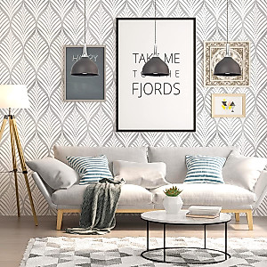 Amiya Silver Gray Peel and Stick Wallpaper Modern Boho Removable Vinyl Contact Paper Leaf Self Adhesive Bathroom Wallpaper for Cabinets 17.7" x 120" Renter Friendly