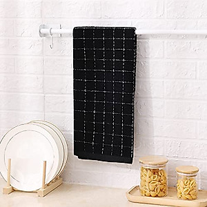 Mordimy 100% Cotton Terry Kitchen Towels, 16 x 26 Inches, Checkered Designed, Super Soft and Absorbent Dish Towels for Kitchen Drying, Perfect for Kitchen and Household Cleaning, 4 Pack, Black