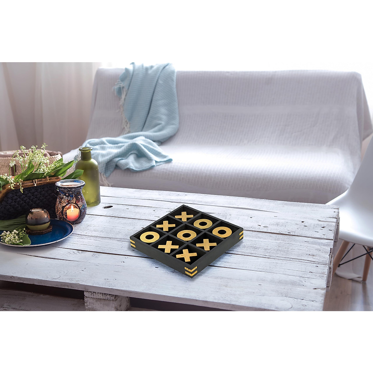 10" Large Elegant Premium Black Tic Tac Toe Board Game | Wooden Puzzle Game | Coffee Table Wooden Decor & Games | Lightweight Gold Plated Pieces