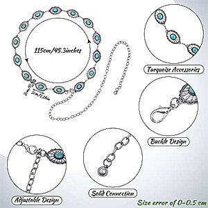 Junkin 2 Pcs Women Concho Western Chain Belts Turquoise Chain Belts Antique Western Waist Belts Metal Belt