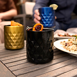 Viski Paragon Cocktail Tumbler Insulated Cocktail Cups, Insulated Rocks Tumbler Stainless Steel Whiskey Glasses with Ceramic Coating Black 12oz Set of 1