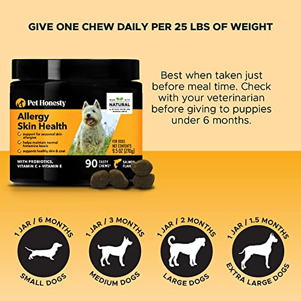 PetHonesty Allergy Skin Health - Fish Oil for Dogs Omegas, DHAGold, Flaxseed, Probiotics for Itch-Free Skin, Shiny Coats, Helps Reduce Shedding, Soft Chews for Healthy Skin & Coat - 90 ct (Salmon)