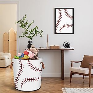 Mozaigos Baseball Texture Laundry Basket Waterproof Collapsible Laundry Hamper Tote With Handles Toy Storage Basket Organizer Dirty Clothes Hamper for College Dorm, Bathroom, Bedroom, Living Room