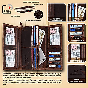 RFID Leather Clutch Wallet for Women-Credit Card Slots Coin Purse with ID Window (COGNAC VINTAGE)