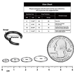 WBRWP 316L Surgical-Steel Hinged Nose Rings Hoop 18G Womens and Mens Body Pierecing Ring Septum Clicker Helix Cartilage Hoop Body Piercing Jewelry 8mm Diameter, Black