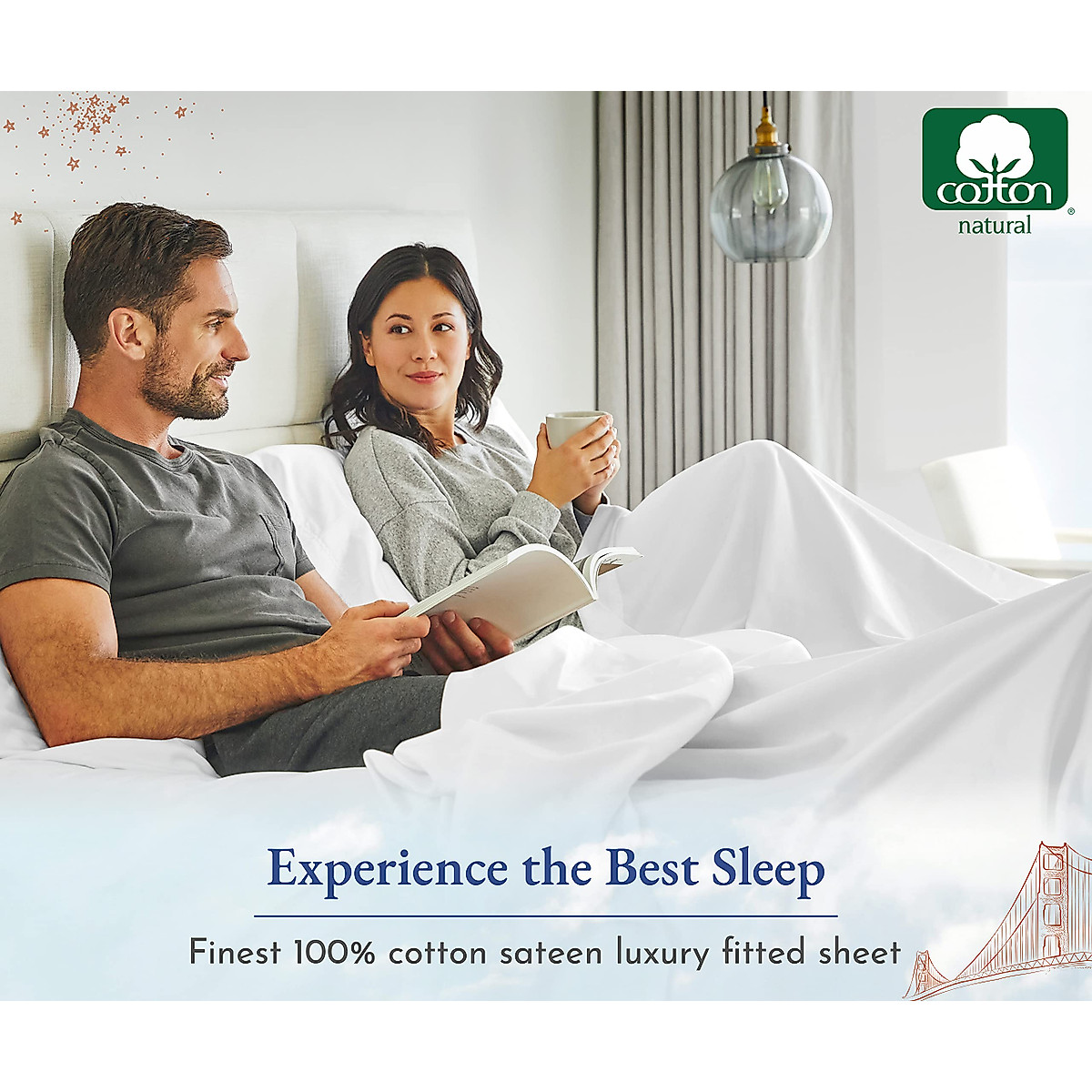 California Design Den Fitted Sheet for King Size Bed, Deep Pocket Soft 400 Thread Count 100% Cotton Sateen, No Pop-Off Elastic, Durable Hotel Quality Bedding, 1 Fitted Sheet Only (King, Sage Green)