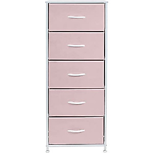 Sorbus Fabric Dresser for Kids Bedroom - Chest of 5 Drawers, Tall Storage Tower, Clothing Organizer, for Closet, for Playroom, for Nursery, Steel Frame, Fabric Bins - Wood Handle (Pink)
