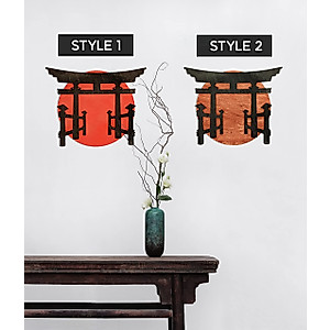 Minimalistic Torii Gate Wall Art Wooden Japanese Modern Design Home Decor Gift (Large, Rustic Red)