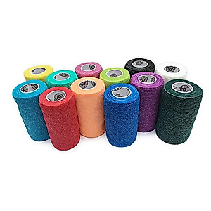 WildCow Vet Wrap Bulk Bandage Tape (4 Inch 12 Color Pack), Water Resistant Self Adherent Cohesive Rolls