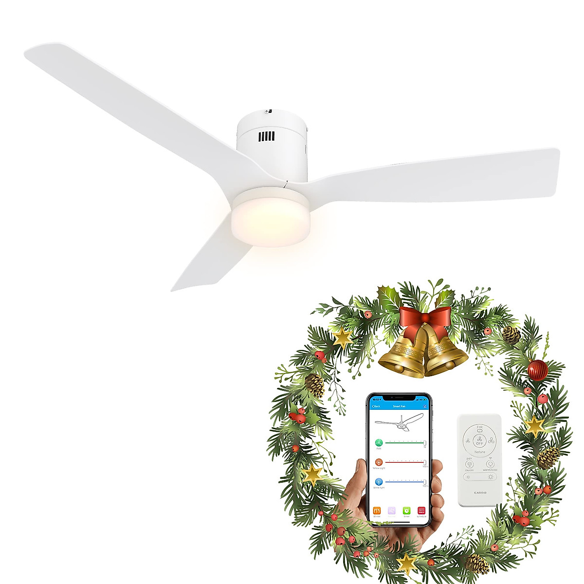 SMAAIR 52 Inch Smart Ceiling Fan with Lights and 10-speed DC Motor, Works with Remote Control/Alexa/Google Home/Siri Shortcut, Dimmable LED Light (White)