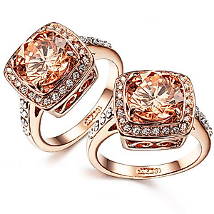 Yellow Shinning Cubic Zirconia Topaz Rings For Women 18K Rose Gold Plated (Yellow, 8)