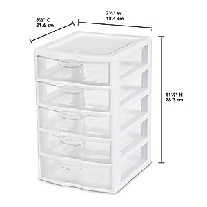 Sterilite Clearview Small Clear Plastic Stackable 5 Drawer Storage System for Desktop and Drawer Household Organization for Stationary or Pens, 8 Pack