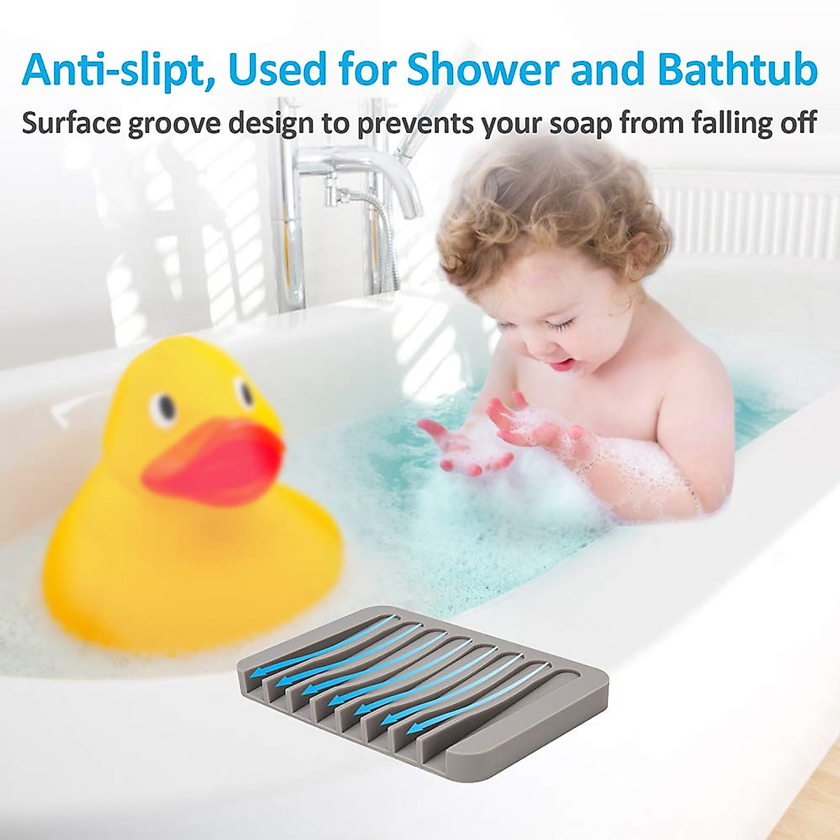 2PCS Mcyye Self Draining Soap Dishes, Premium Silicone Soap Holder, Soap Saver for Shower, Bathroom, Kitchen, Bath Tub, Razor, Sponges, Easy Clean with a Little Water, Extend Soap Life, Easy Dry