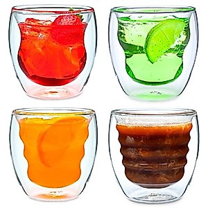 Curva Artisan Series Double Wall Beverage Glasses and Tumblers – Set of 4 Unique 8 oz Thermo Insulated Drinking Glasses