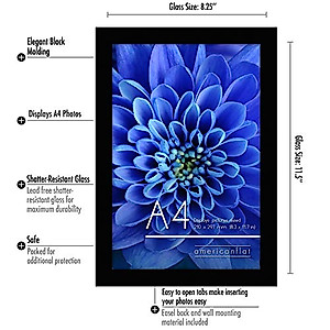 Americanflat A4 Picture Frame in Black - Composite Wood with Shatter Resistant Glass - Horizontal and Vertical Formats for Wall and Tabletop - 8.3 x 11.7 in
