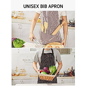 Syntus Kitchen Cooking Apron, 2 Pack Adjustable Bib Chef Aprons for Women Men with 2 Pockets, L-Black/Brown Stripes