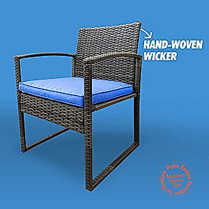 Pyramid Home Decor Black Wicker Furniture - 3 Piece Bistro Set for Outdoor Conversation - 2 Cushioned Rattan Chairs with Glass Coffee Table for Patio, Lawn, Porch, Lounge, Deck, Balcony & Living Room