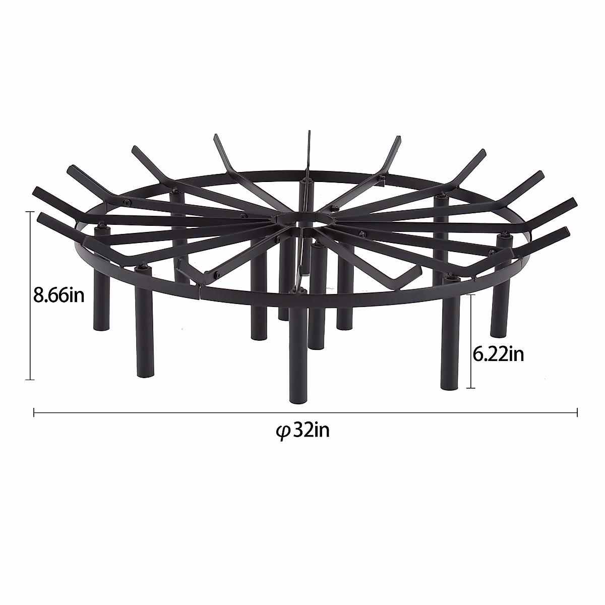 32in Fire Grate Log Grate, Round Spider Wagon Wheel Firewood Grates, Heavy Duty Fire Pit Grate for Outdoor Campfire, Hearth Wood Stove and Outdoor Camping Fire Pit Black