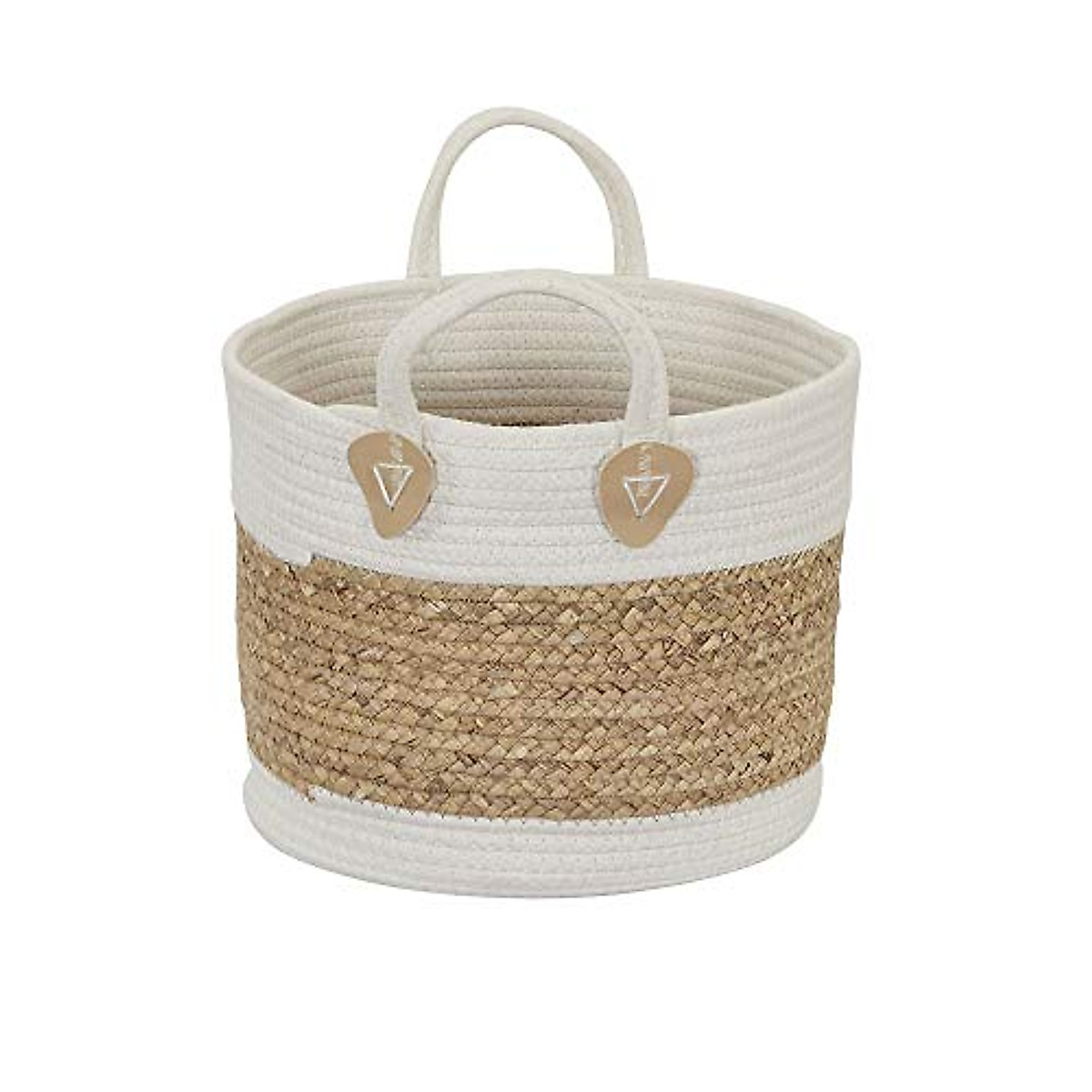 Household Essentials White and Brown Woven Cotton Rope and Hyacinth Basket