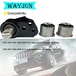 WayJun 52114354AA+52089516AB Front Differential Mount Set (1 Front Axle Mount + 2 Front Axle Bushing) Compatible for 2005-2010 Grand Cherokee Commander