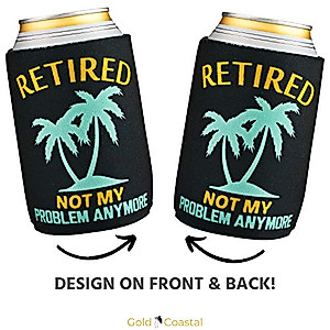 Retirement Can Coolers - 6 Pack - Retirement Stocking Stuffer - Retired Not My Problem Anymore Thermocoolers - Funny Retirement Gifts for Women and Men - Insulated Drink Holder with Palm Trees