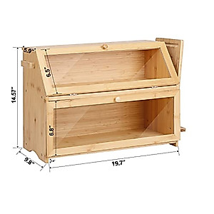 HOMEKOKO Double Extra Large Bread Box, Two-layer Extra Large Oversized Bread Box for Kitchen Counter, Wooden Large Capacity Bread Storage Bin with Cutting Board (Natural Bamboo)