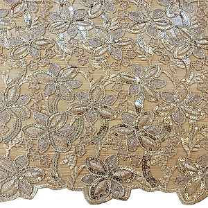 Bestway Lace Floral Sequins Embroidery African Lace Fabric 5 Yards Gold Tulle Fabric Nigerian Wedding Party Dress Material