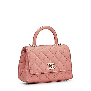 CHANEL, Pre-Loved Pink Quilted Caviar Coco Handle Bag Mini, Pink