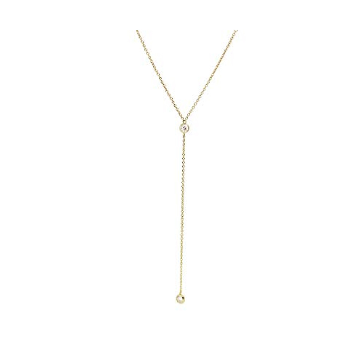 Dainty Drop Gold and Sterling Silver Adjustable Lariat Necklace for Women with Diamond, Simple Y Necklace Choker (Gold, Double CZ Lariat)