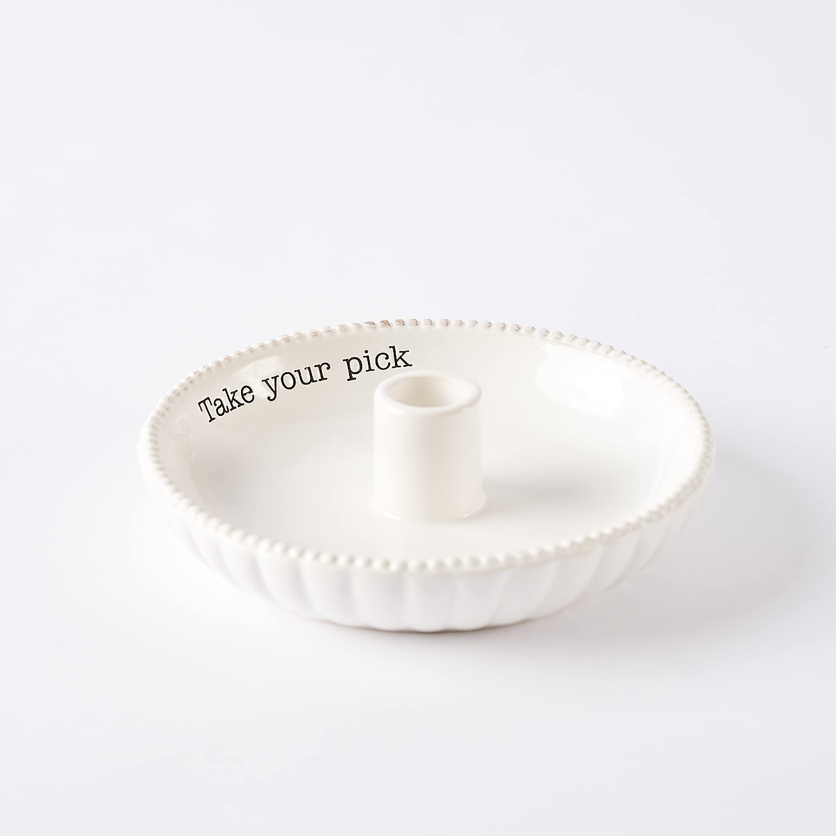 Mud Pie Take Your Pick, Toothpick Dish, 1.25" x 6" dia, White