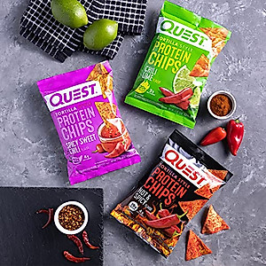 Quest Nutrition Tortilla Style Protein Chips Variety Pack, Chili Lime, Hot & Spicy, & Spicy Sweet Chili, 12 Count (3 Each Flavor)