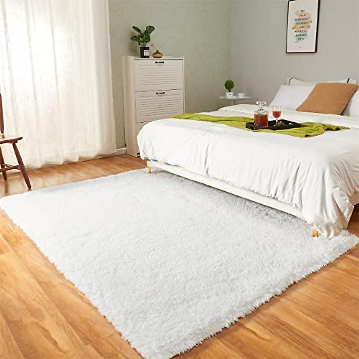 YQQRIGRO 8x10 Feet Rugs for Bedroom, White Super Soft Shaggy Rugs Fluffy Carpets, Indoor Modern Plush Area Rugs for Living Room Dorm Kids Room, Fuzzy Non-Slip Rugs for Kids Boys Girls