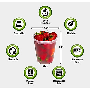 Deli Food Storage Containers with Lids 24 Sets 32oz - Clear Disposable Meal Prep, Microwave Plastic Containers with Lids, BPA Free, Stackable, Leakproof, Reusable Deli Containers, Freezer Safe