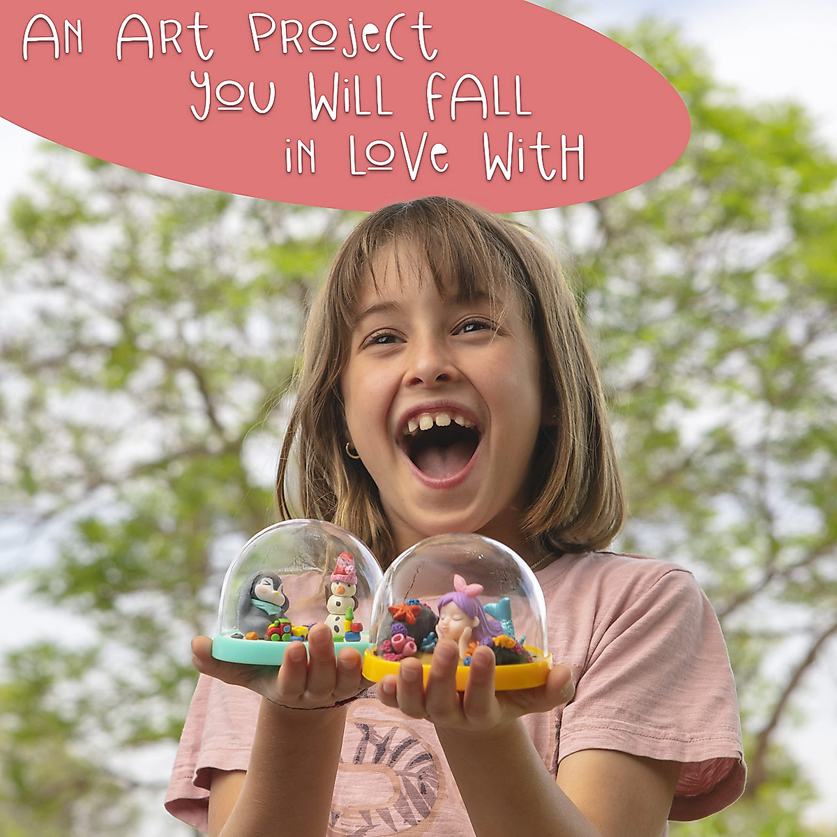 Kipipol Snow Globe Making Kit for Kids - Make Your Own Snow Globes for Girls w/ 4 DIY Snowglobe, 5 Figures, 20 Packs of Modeling Clay for Kids for Sculpting - Arts and Crafts for Girls & Boys 8-12-4-8