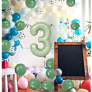 Number 3 Balloon 40 Inch Sage Green Number Balloon Foil Mylar Balloon for Boys Girls 3rd 30th Birthday Wedding Anniversary Jungle Party Decoration Supplies large Number Balloons