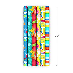 Hallmark Birthday Wrapping Paper Rolls - Stars, Stripes, Balloons, Cupcakes, Happy Birthday Gift Wrap Paper (Set of 6 Rolls: 180 sq. ft. ttl.)