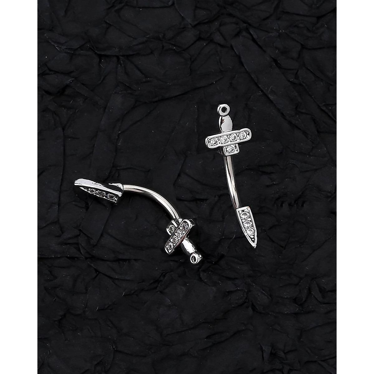 OUFER Rook Piercing Jewelry, 16G 316L Surgical Steel Daith Earrings, Dagger Rook Earrings, Clear CZ Eyebrow Rings, Curved Barbell, Conch Piercing Jewlery