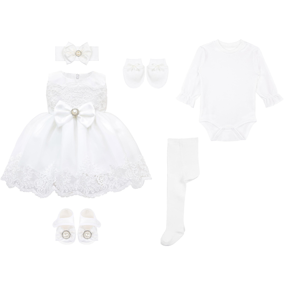 Taffy Baby Girl Christening Baptism Embroidered White Dress Gown 6 Piece Deluxe Set 6-9 Months