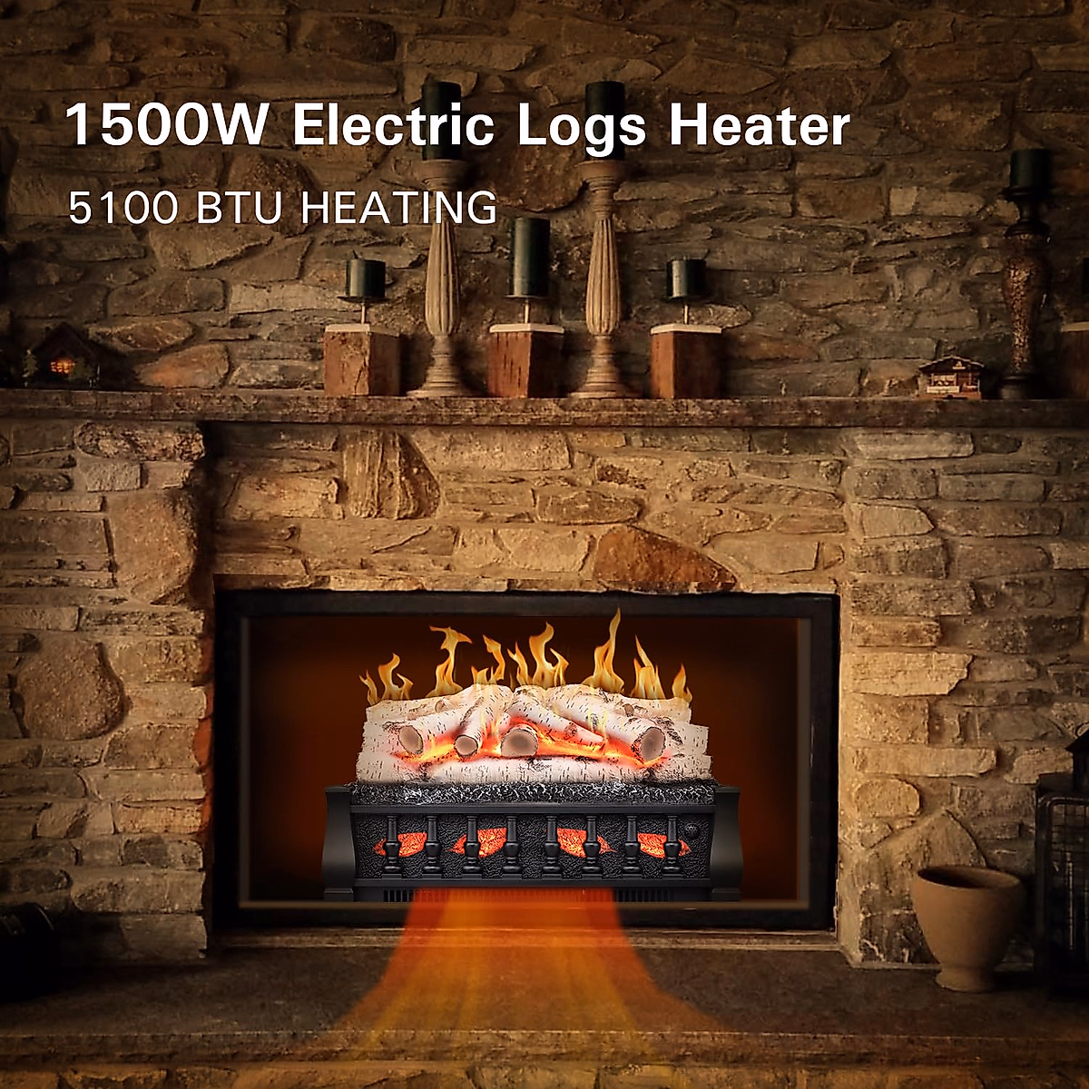 Havato Electric Fireplace Log Set Heater, 21" Vintage Design Portable Freestanding Fireplace Log Heater,Realistic Flames,Overheated Protection,Realistic Ember Bed for Home and Office,750W/1500W