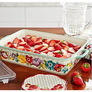 Generic Pioneer Woman Ceramic 9x13 Baker with Lid and 1 Kitchen Towel., Floral