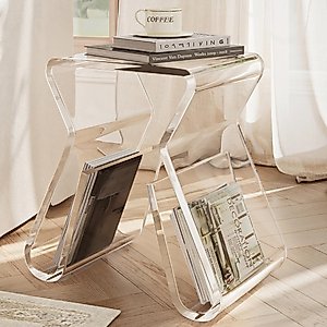 BTLWSI Acrylic Side Table, Acrylic Sofa Table Acrylic Nightstand with Storage Slots, Acrylic Clear End Table Stool for Living Room, Modern Clear Acrylic Coffee Table, 17" D x 12.2" W x 11.6" H